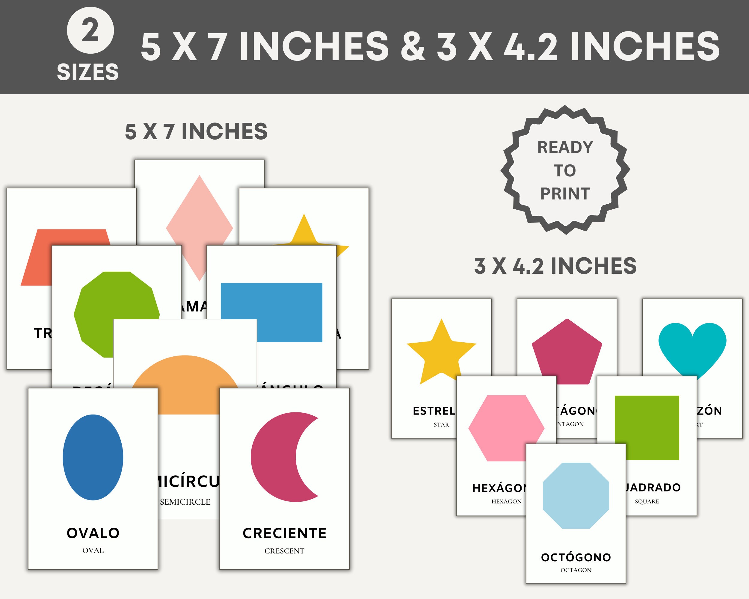 Spanish & English Shapes Bilingual Flashcards Printable | Modern Basic ...