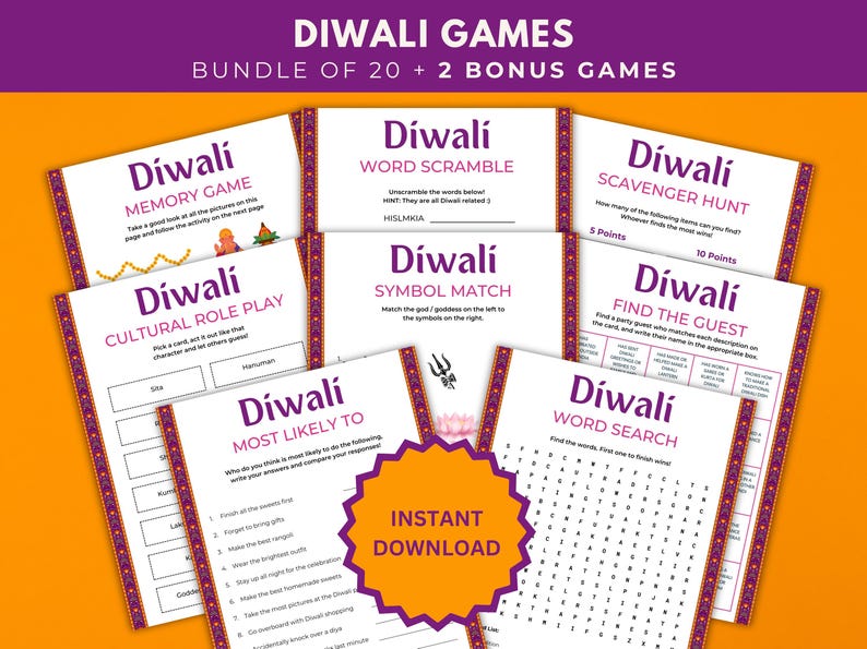 Diwali Games Bundle Diwali Party Games Printable Diwali Games for Kids ...
