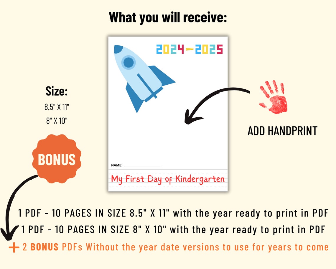 First Day of Kindergarten Sign Handprint Craft Back to School Printable ...