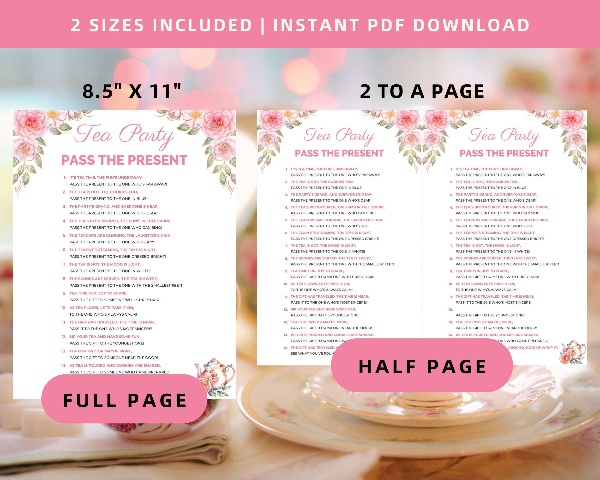 Pass the Prize Tea Party Game, Pass the Prize Game, Pass the Gift Game ...