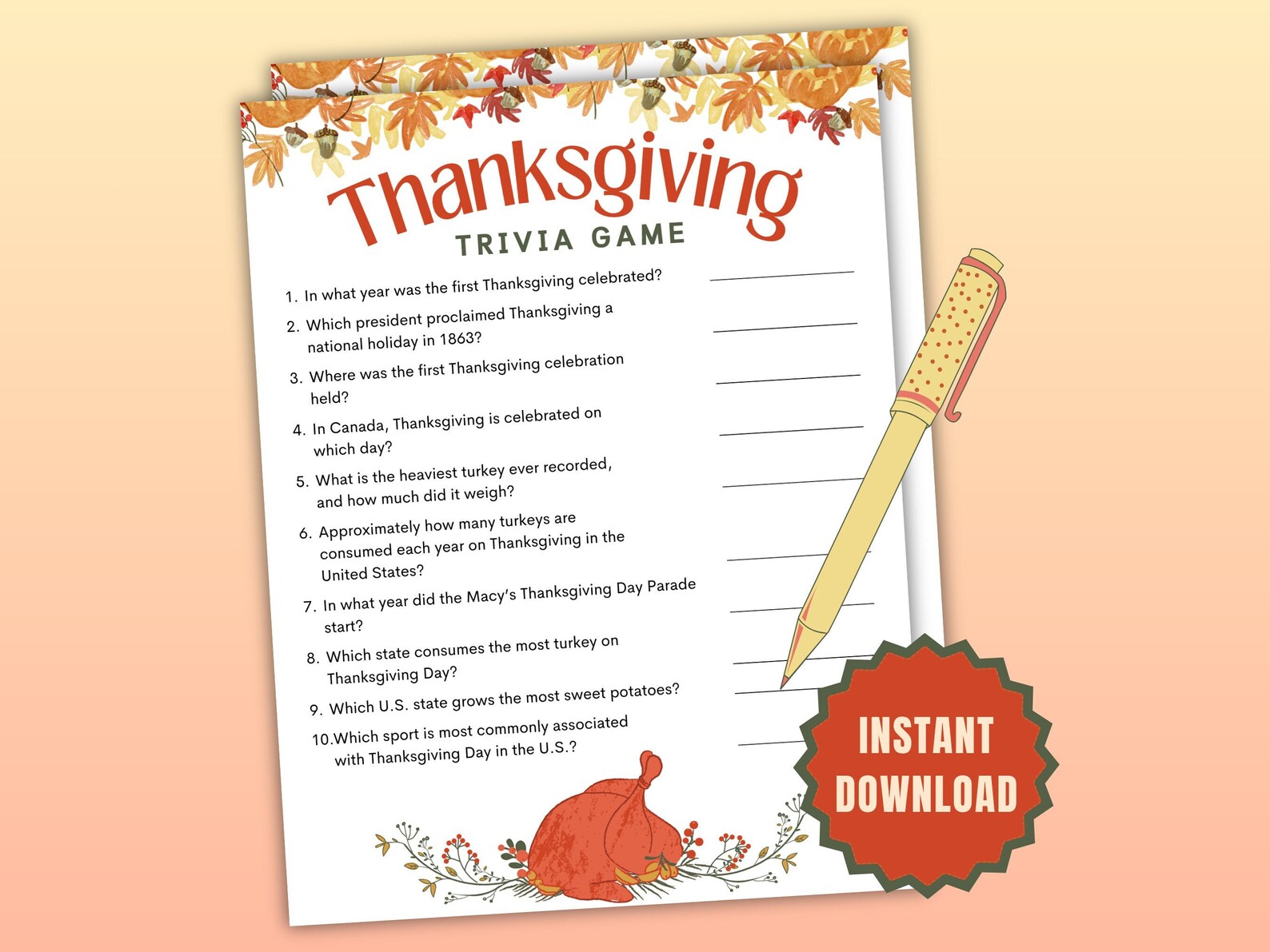 Turkey Trivia Game Thanksgiving Trivia Games Thanksgiving Games ...