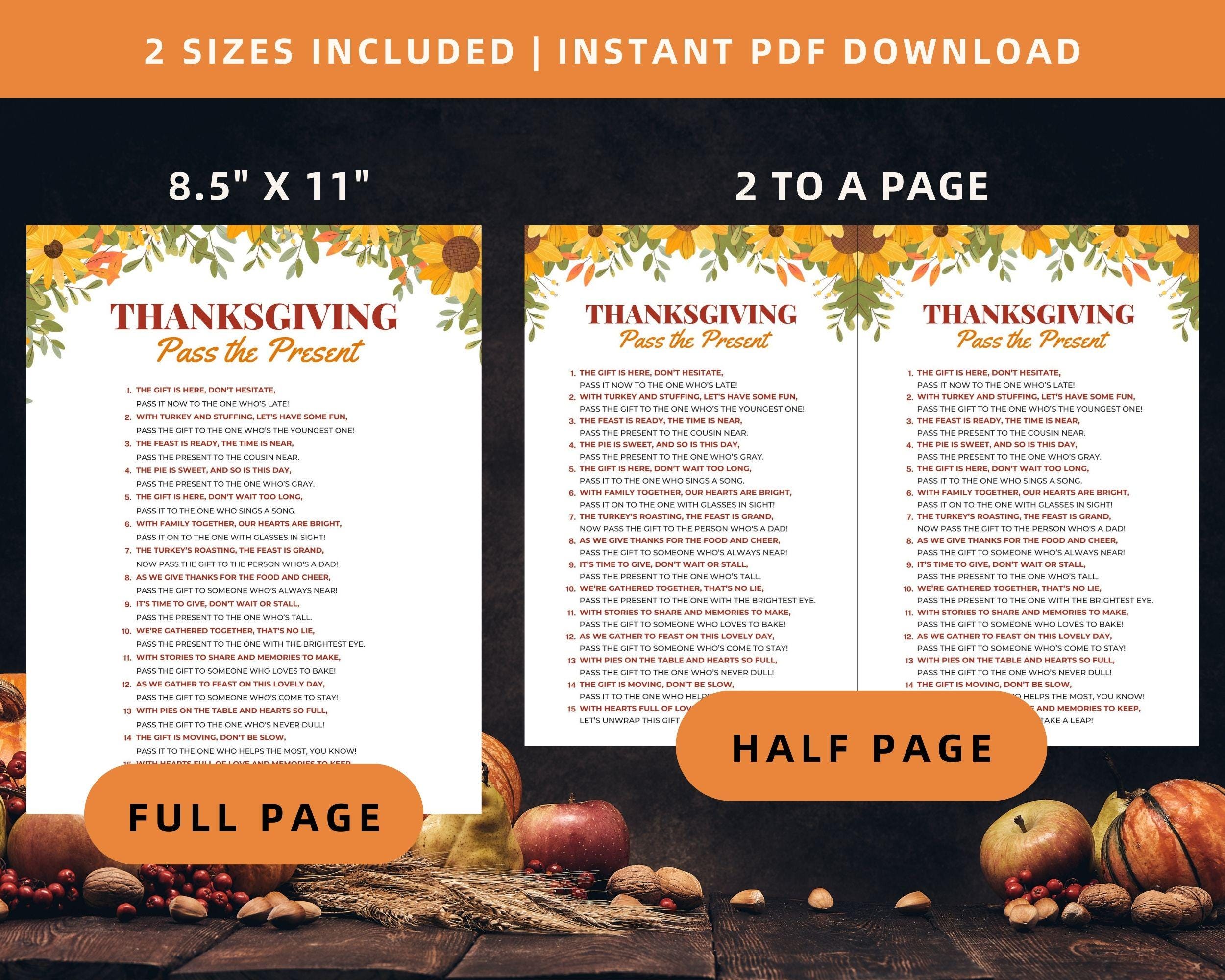 Thanksgiving Pass the Present, Thanksgiving Pass the Gift Game ...