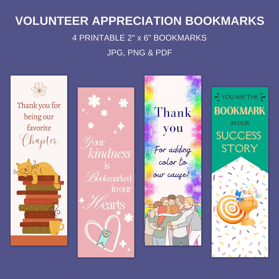 Volunteer Appreciation Week Printable Digital Bookmark Set Thank You ...