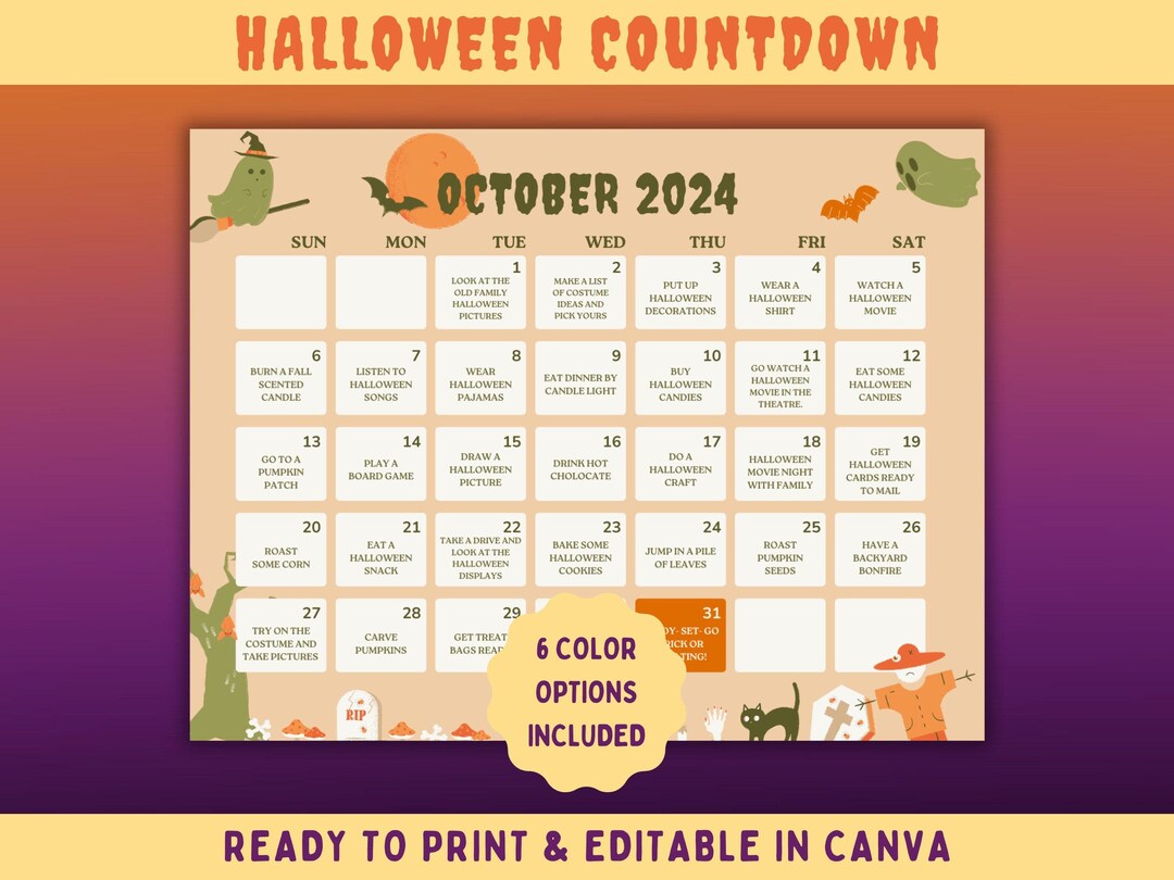 Halloween Countdown Kids Halloween Countdown Printable Advent Calendar ...