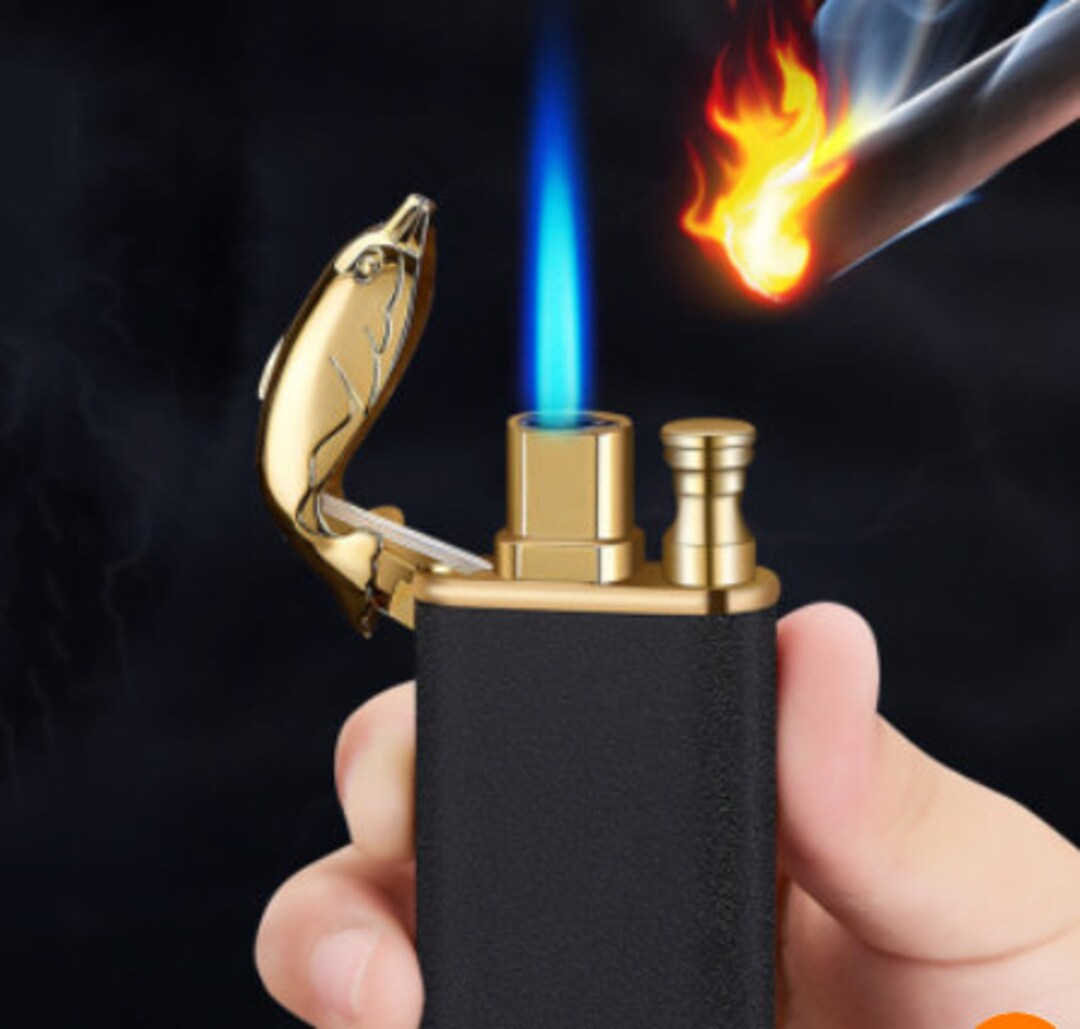 Tiger Dragon Blue Flame Lighter Dual Jet Windproof Metal Novelty Slim ...