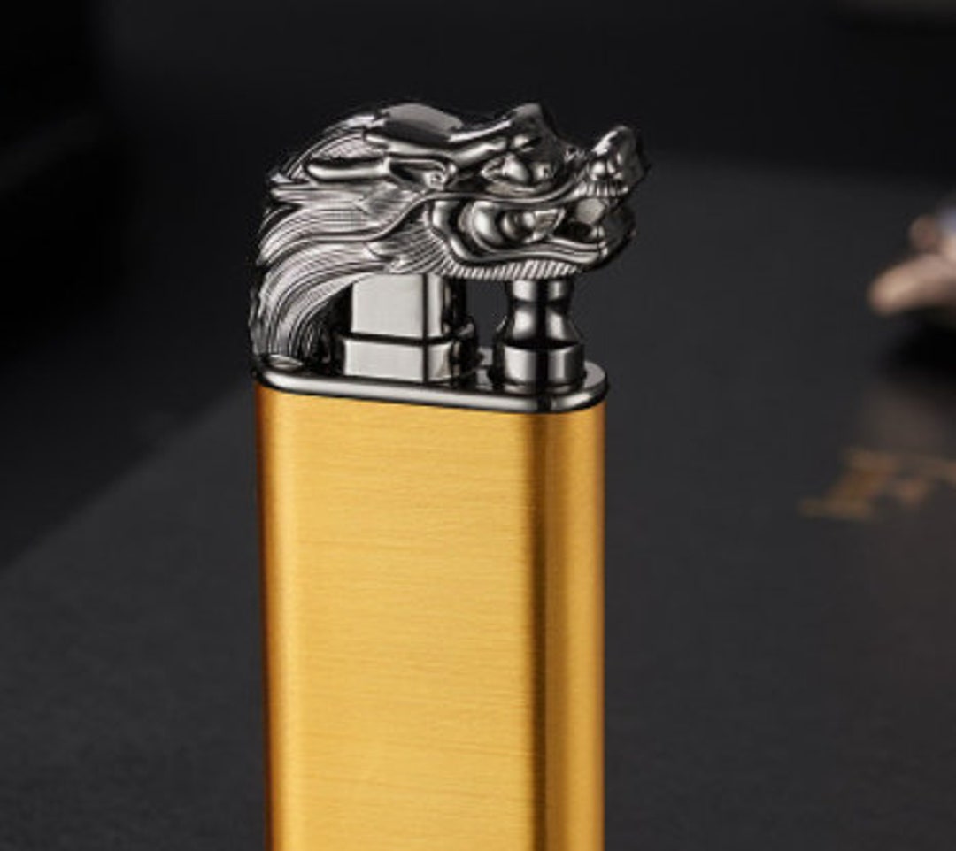 Cigar Blue Flame Lighter Gold Dragon Dual Jet Windproof Metal Novelty ...