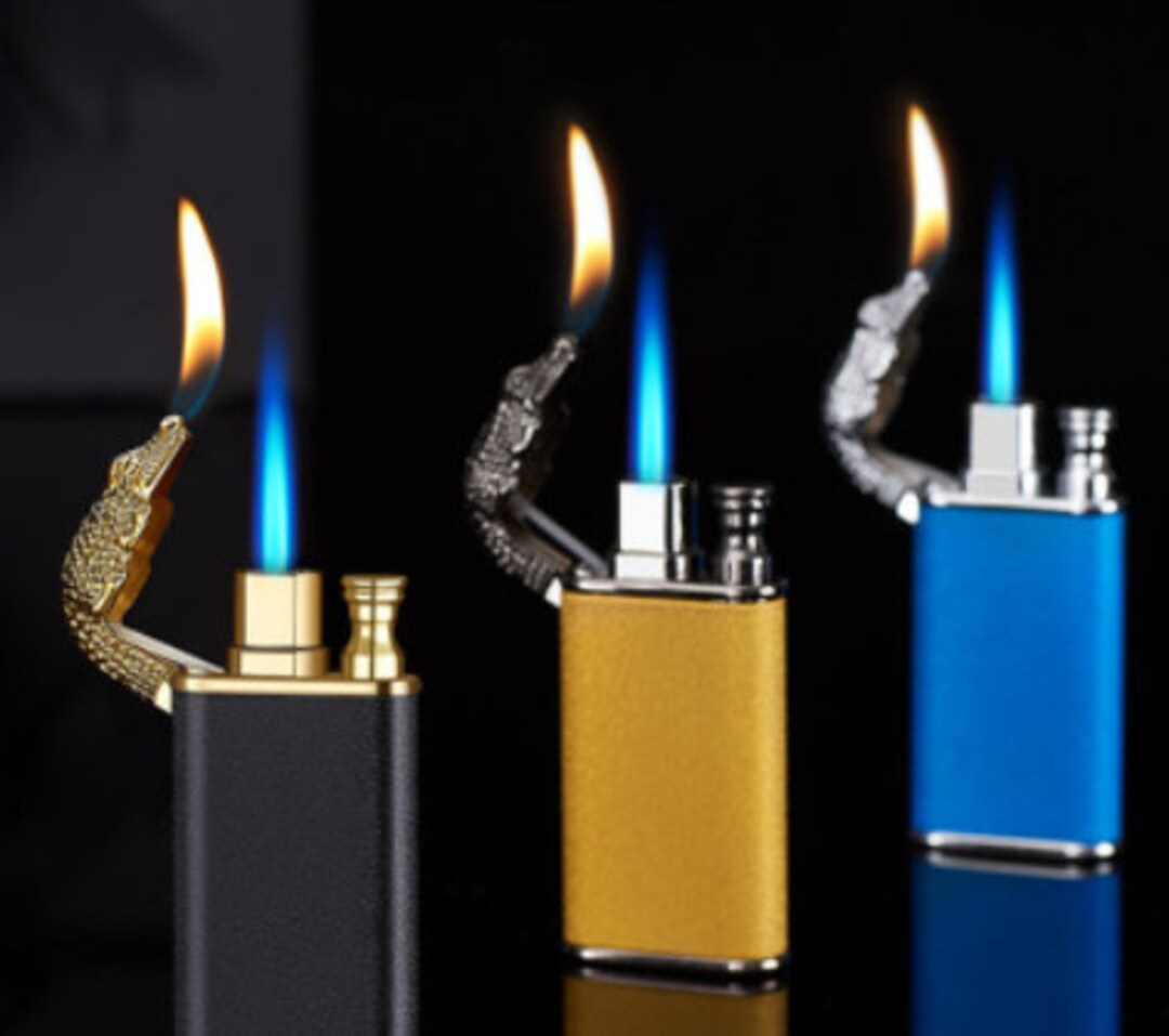 Gold Dragon Blue Flame Lighter Dual Jet Windproof Metal Novelty Slim ...