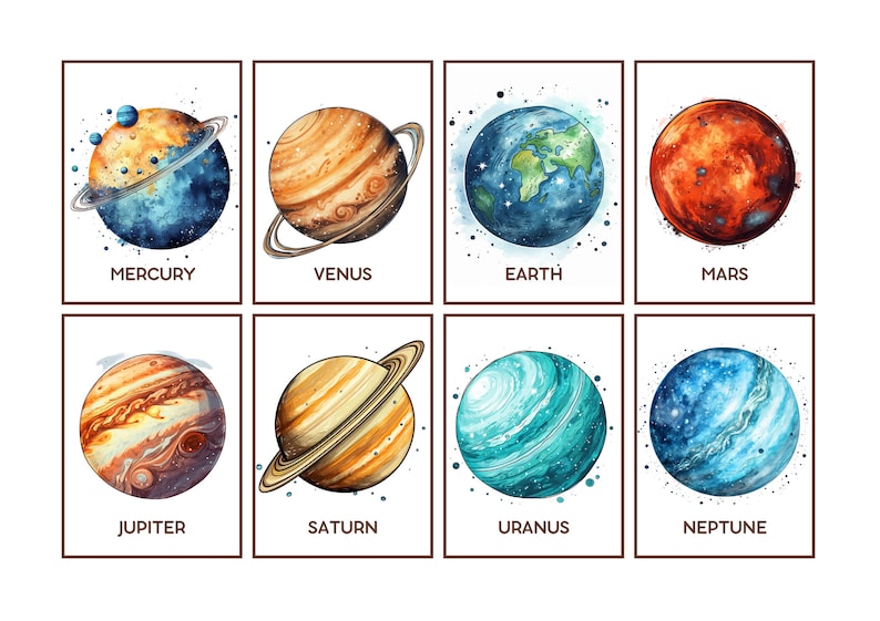 Solar System PDF Printable Cards, Planets and Moons, Flash Cards ...