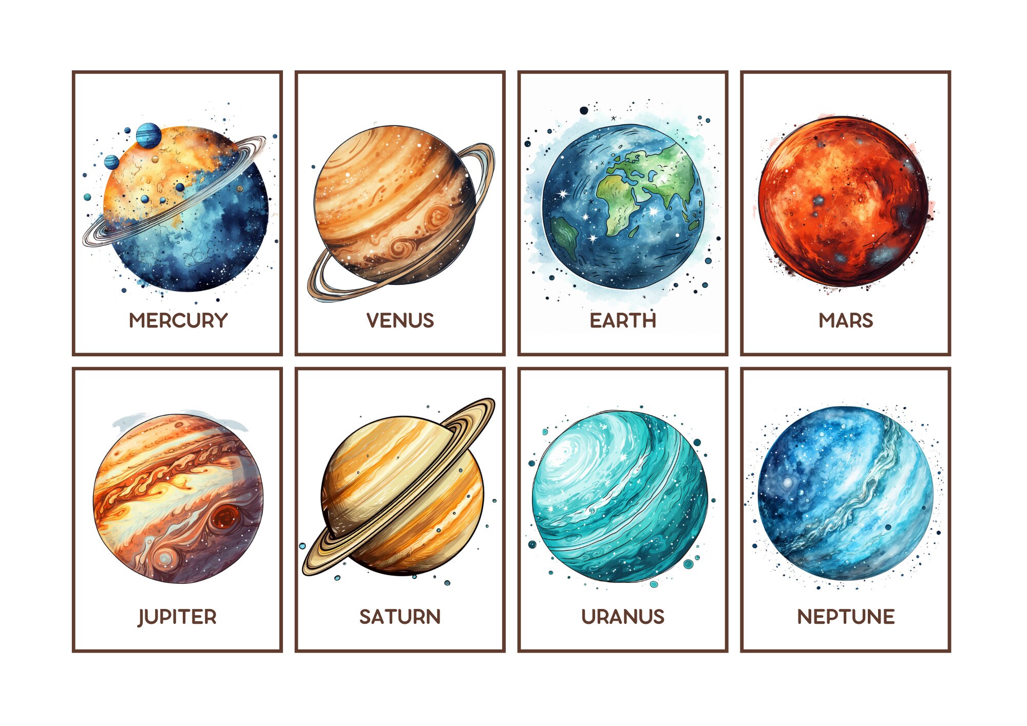 Solar System PDF Printable Cards, Planets and Moons, Flash Cards ...