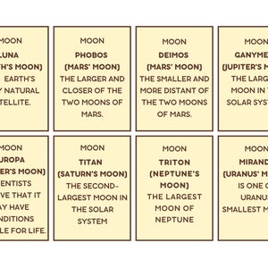 Solar System PDF Printable Cards, Planets and Moons, Flash Cards ...