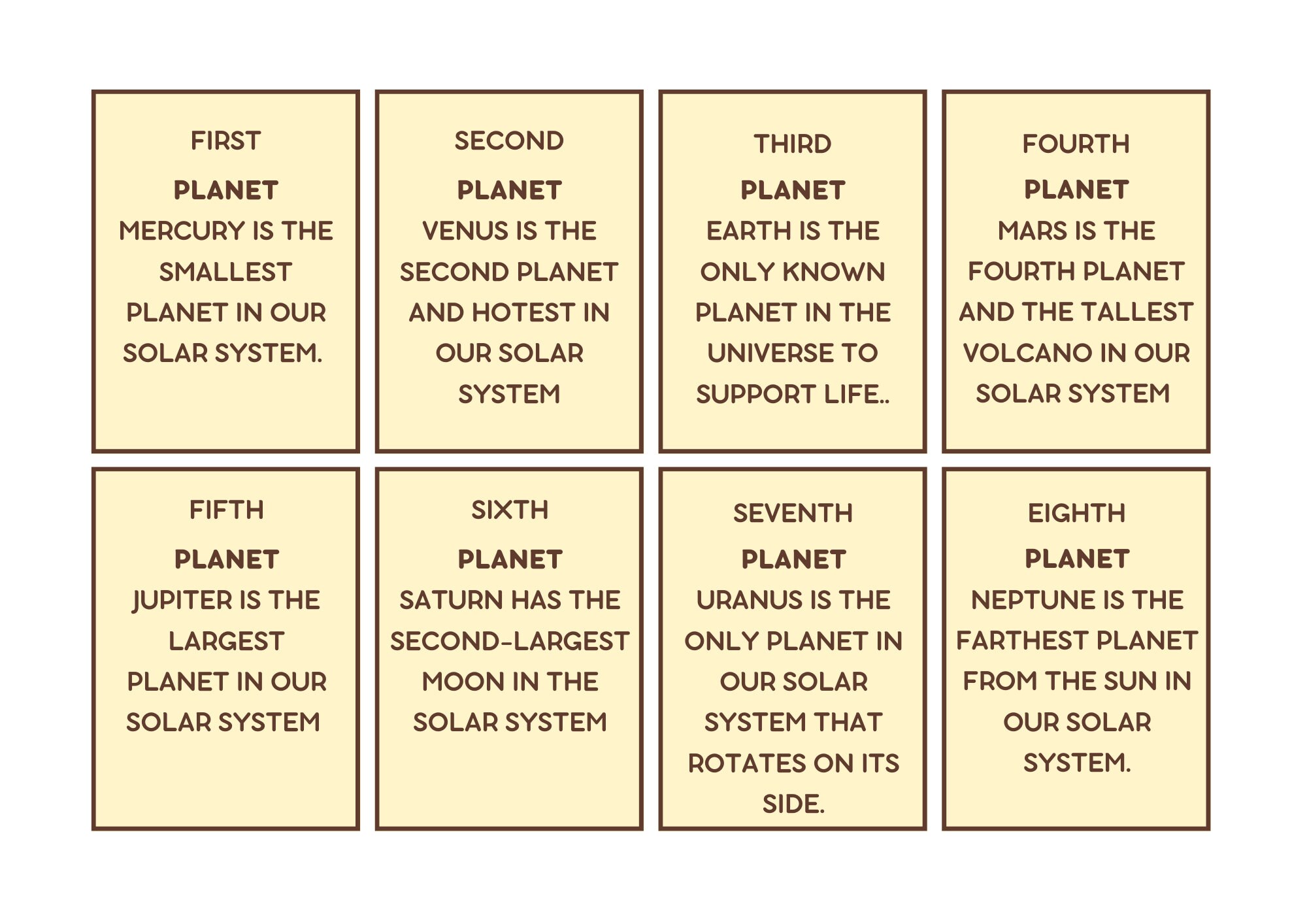 Solar System PDF Printable Cards, Planets and Moons, Flash Cards ...