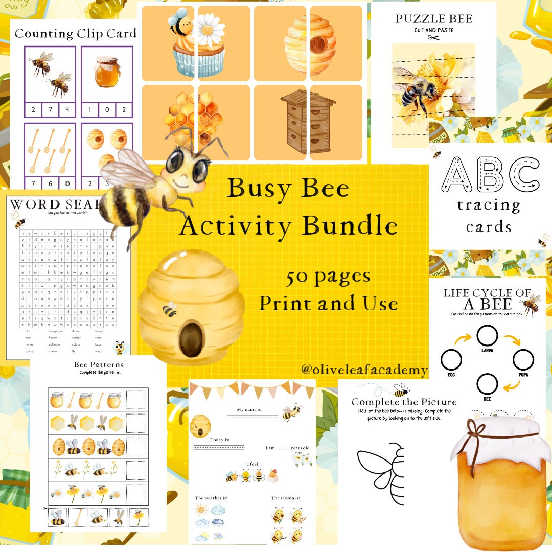 Busy Bee Themed Activity Bundle, 50 Pages, Homeschool Printable ...