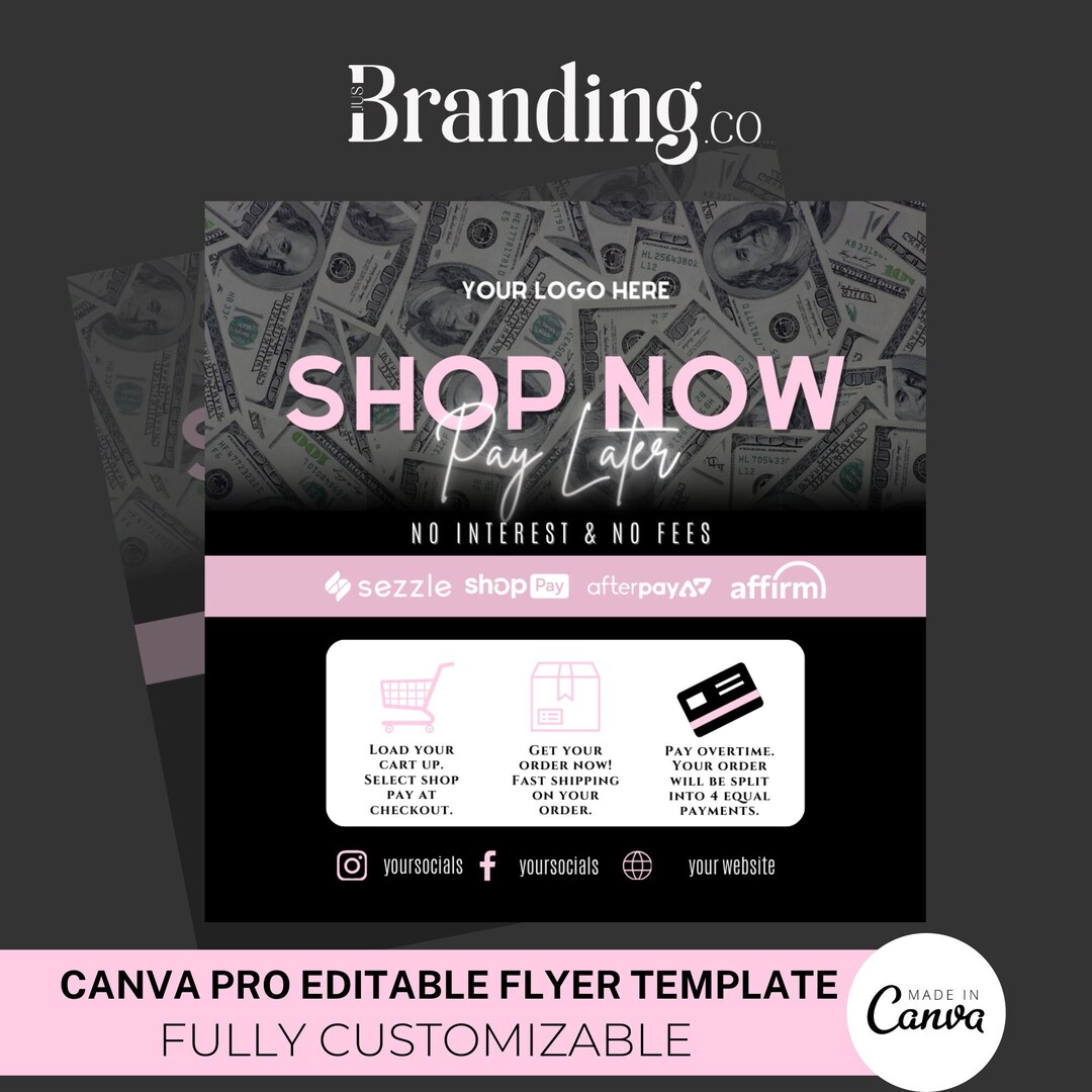 Pink Buy Now Pay Later Flyer, Shop Now Pay Later Flyer, Shop Pay Flyer ...