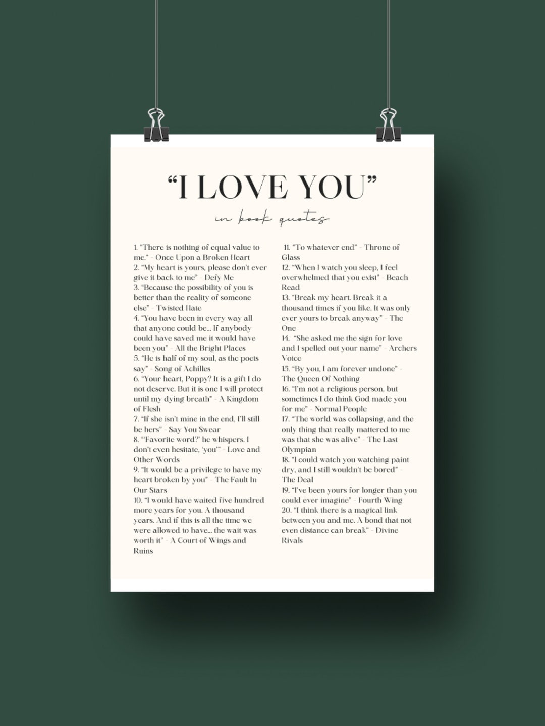 I Love You in Book Quotes Print/bookish Print/book Print/bookworm Print ...