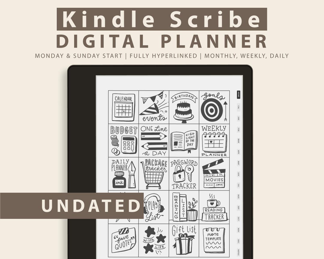 Kindle Scribe Planner Digital Template, Undated Monthly Weekly Daily ...