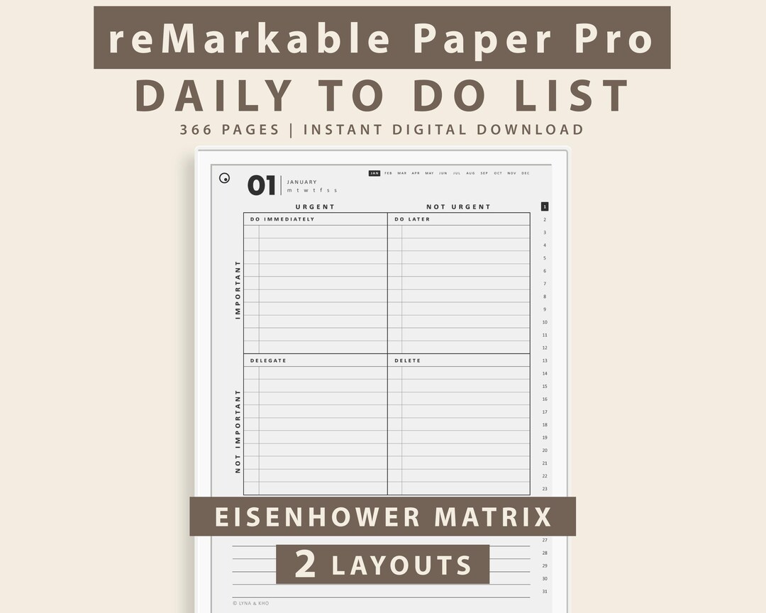 Remarkable Paper Pro TO DO LIST Template, Daily Eisenhower Matrix ...
