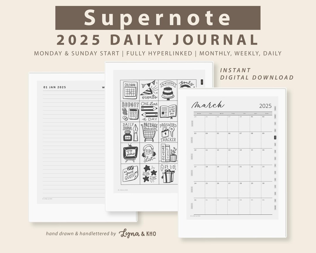 Supernote 2025 Daily Journal Digital Template, Portrait Mode for Large ...