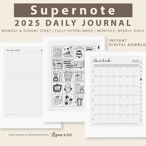 Supernote 2025 Daily Journal Digital Template, Portrait Mode for Large Handwriting, With Cute ...