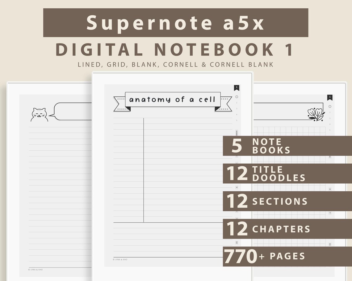 Supernote A5x Notebook Template, Hyperlinked Notebook With Cute Title ...