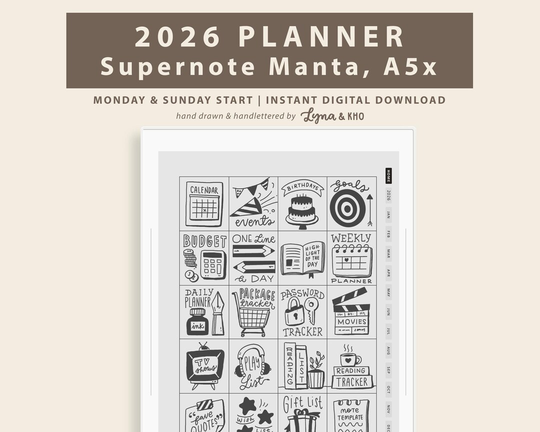 2026 Planner for Supernote Manta A5x: Monthly, Weekly, Daily Planners ...