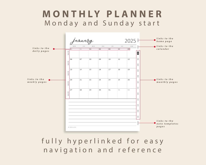 Supernote A6x2 Nomad 2025 Planner Template, Monthly Weekly Daily ...