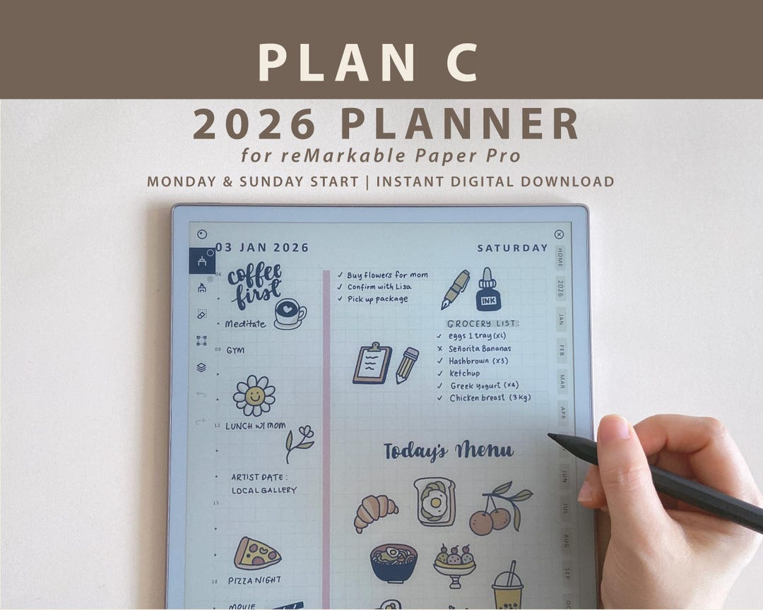 2026 PLAN C Planner for Remarkable Paper Pro: Grid Weekly and Daily ...
