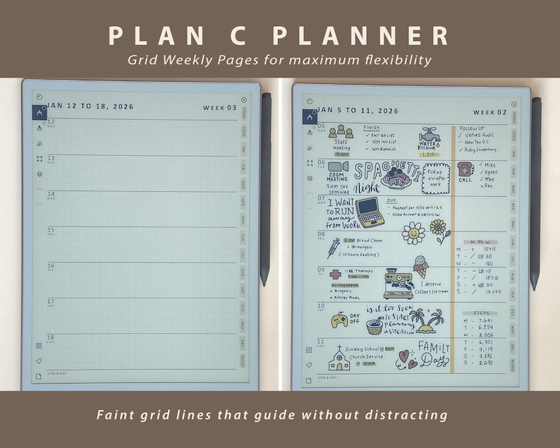 2026 PLAN C Planner for Remarkable Paper Pro: Grid Weekly and Daily ...