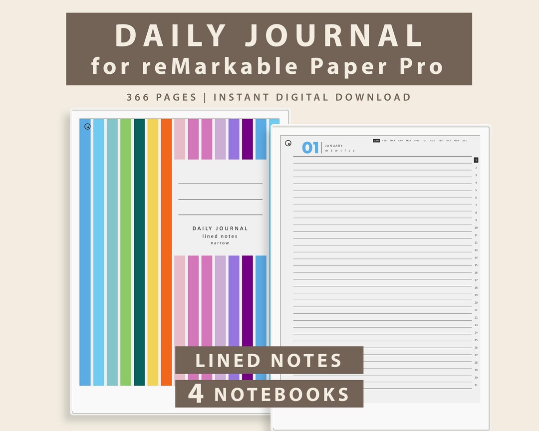 Daily Journal for Remarkable Paper Pro: Lined Notebooks (PDF Download) - Etsy