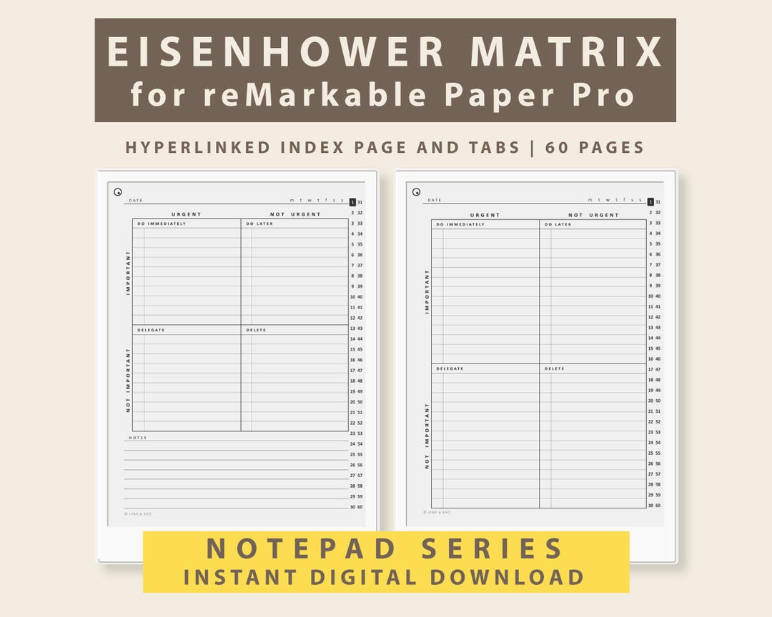 Eisenhower Matrix to Do List for Remarkable: Hyperlinked Notepad (PDF ...