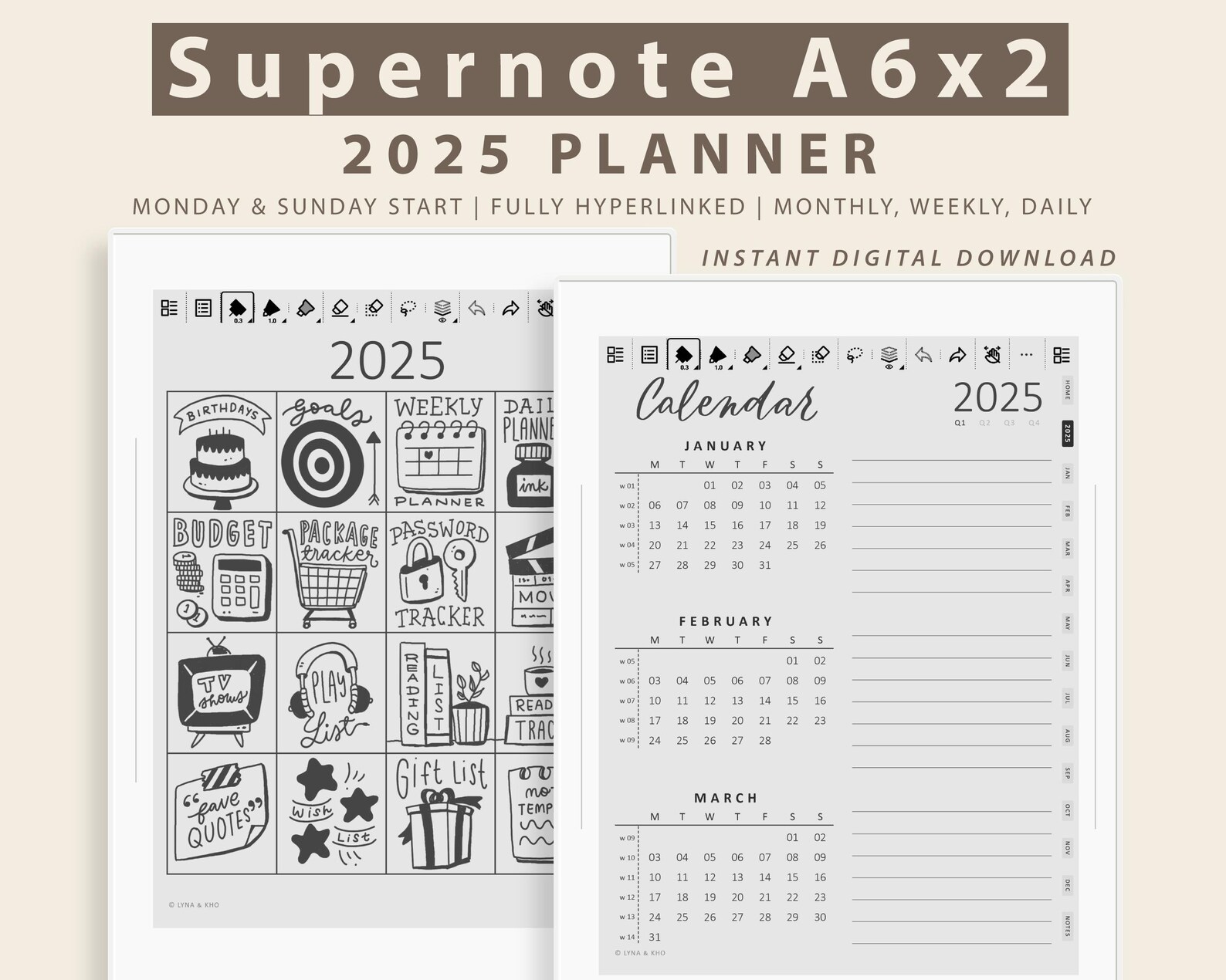 Supernote A6x2 Nomad 2025 Planner Template, Monthly Weekly Daily ...