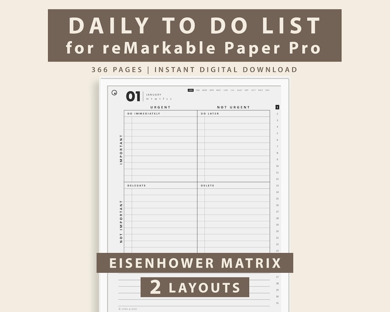 TO DO LIST for Remarkable Paper Pro, Daily Eisenhower Matrix Notebook ...