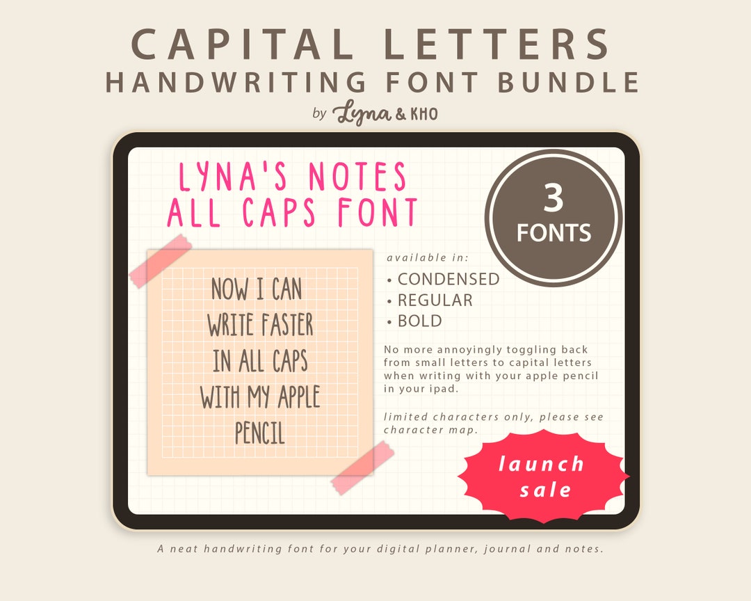 Capital Letters Only Handwritten Font Bundle for Note Taking - Etsy