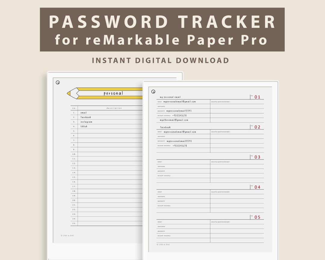 Password Tracker for Remarkable Paper Pro, A Convenient Way to Track ...