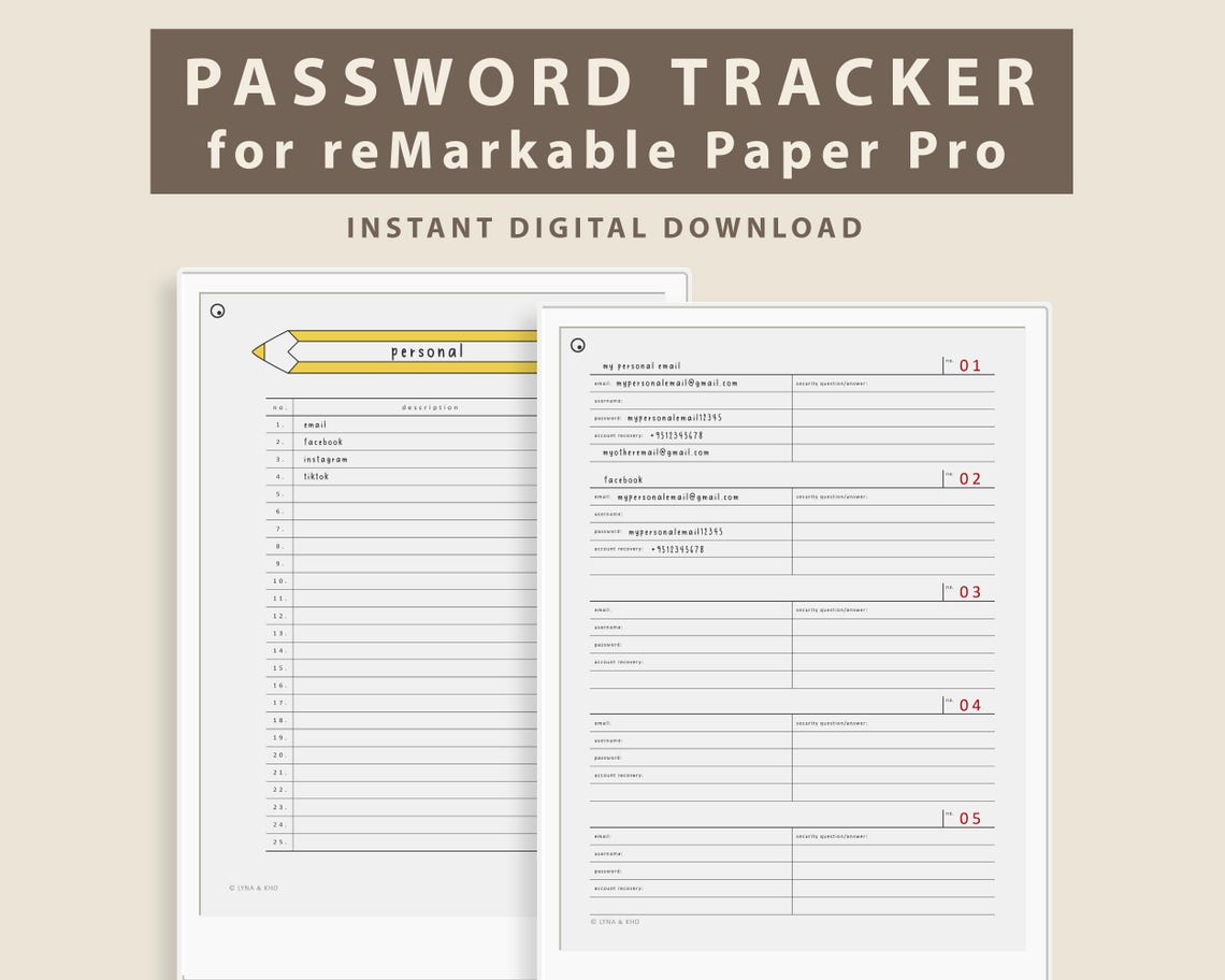 Password Tracker for Remarkable Paper Pro, A Convenient Way to Track ...
