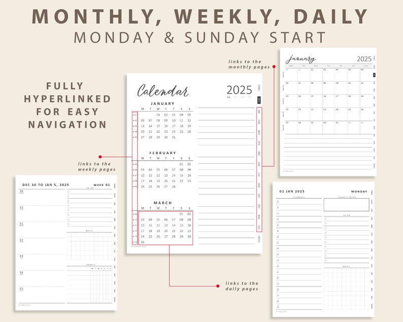 Supernote A6x2 Nomad 2025 Planner Template, Monthly Weekly Daily ...
