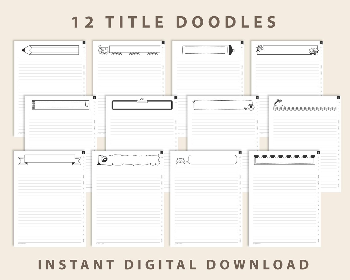 Supernote A5x Notebook Template, Hyperlinked Notebook With Cute Title Doodles for Students ...