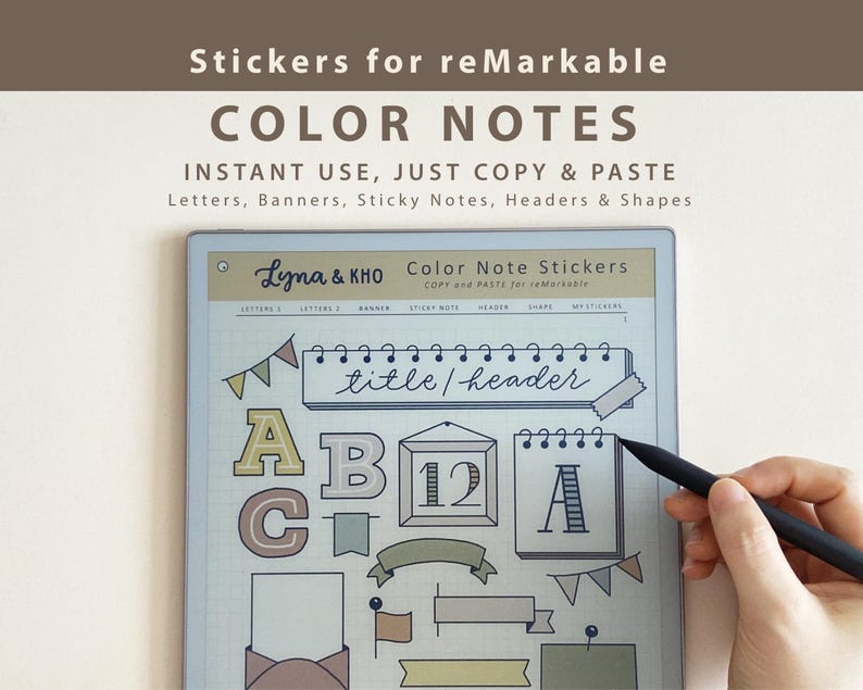 Color Note Stickers for Remarkable Paper Pro and Move: Letters, Banners ...