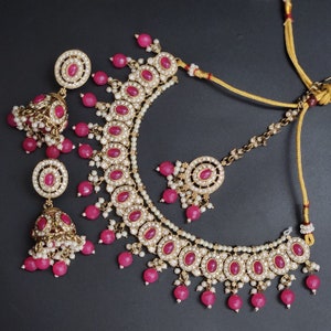 Indian Bollywood Handmade Jewelry Set Hot Pink Bridal Choker Punjabi ...