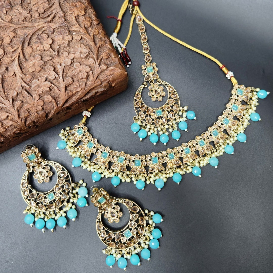 Blue Color Beautiful Indian Handmade Jewelry Set for Women - Etsy