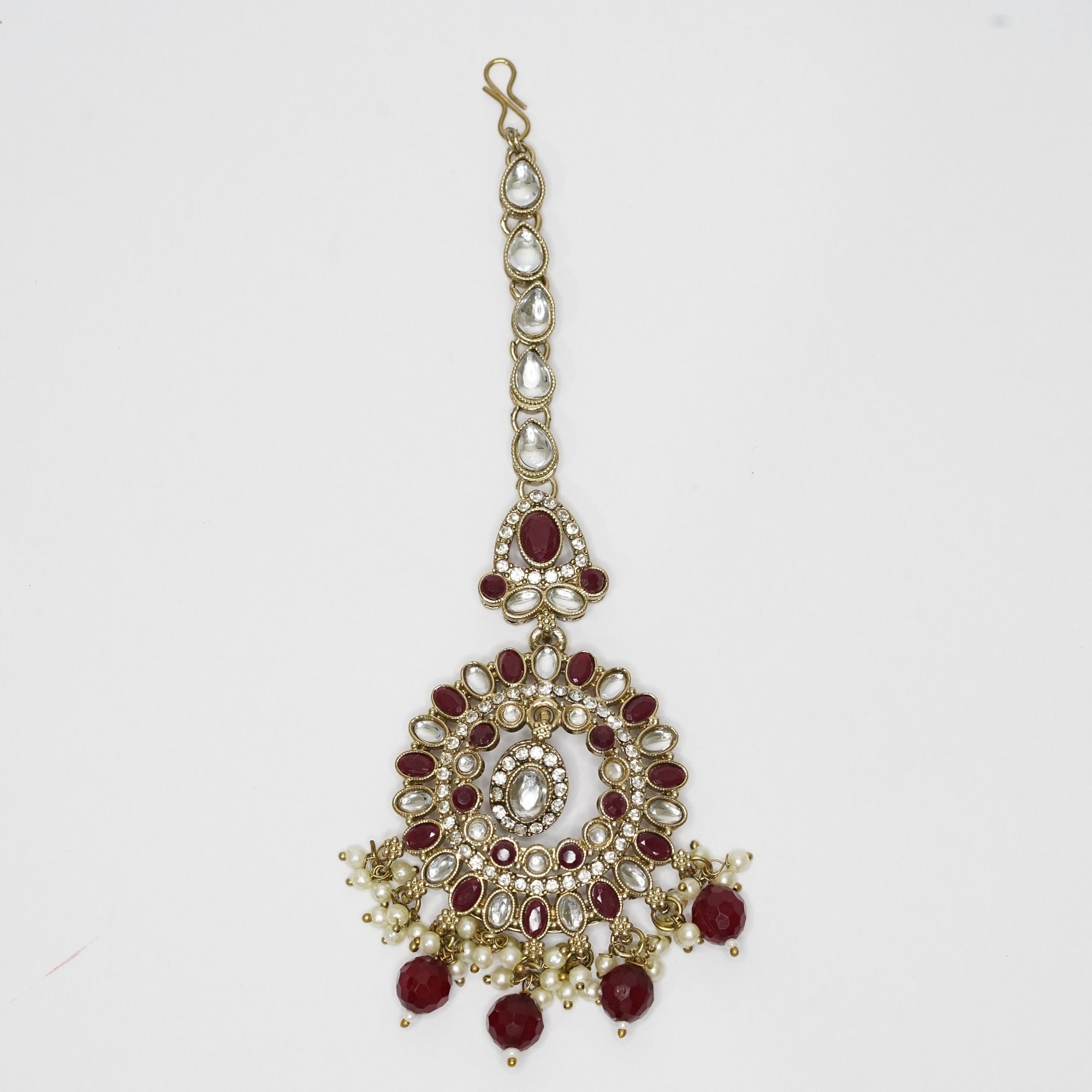 Maroon Indian Bollywood Jewelry Set Fashion Necklace Earrings Tikka Set ...