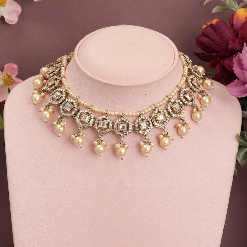 Champagne Color Indian Jewelry Set: Handmade Bridal Necklace Earrings ...