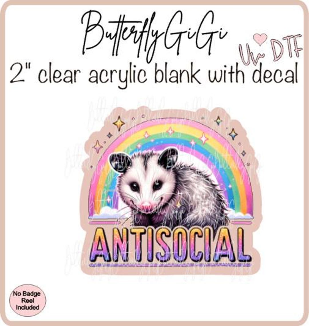 Antisocial Possum UV DTF Decal and Acrylic Blank I Badge Reel Supply - Etsy