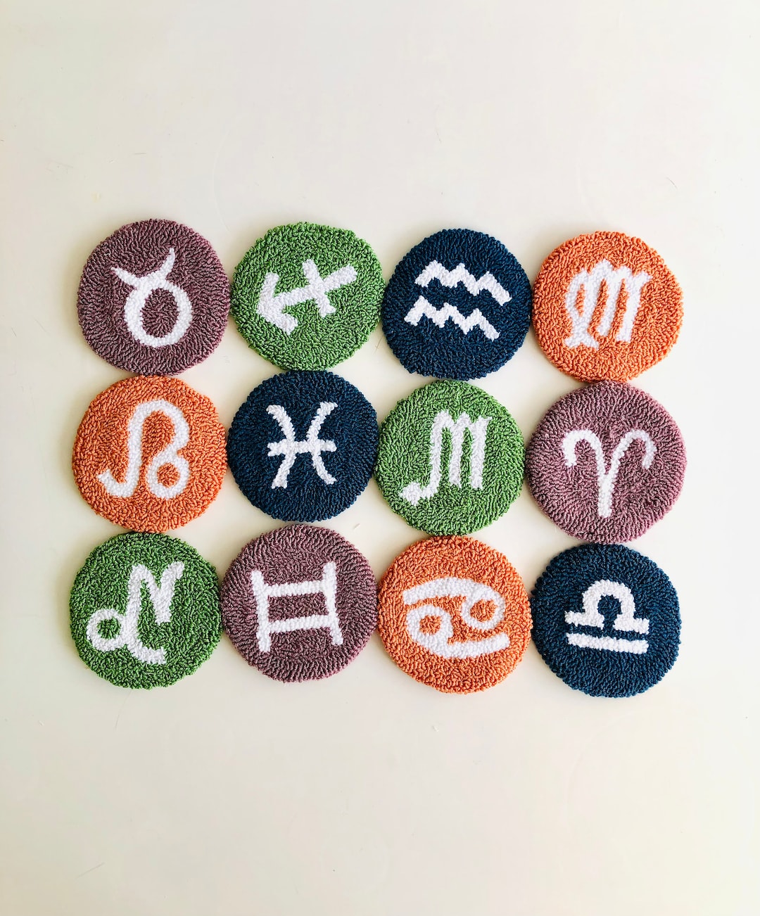 Zodiac Signs Punch Needle Coasters, Handcrafted Astrology Coasters ...