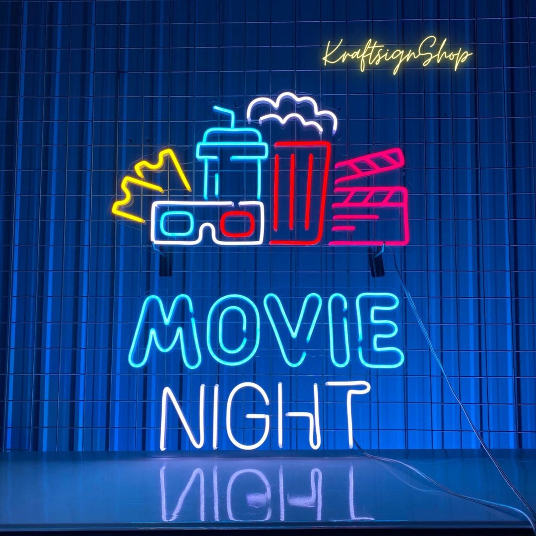 Movie Night Neon Sign Movie Night LED Sign Popcorn Sign - Etsy