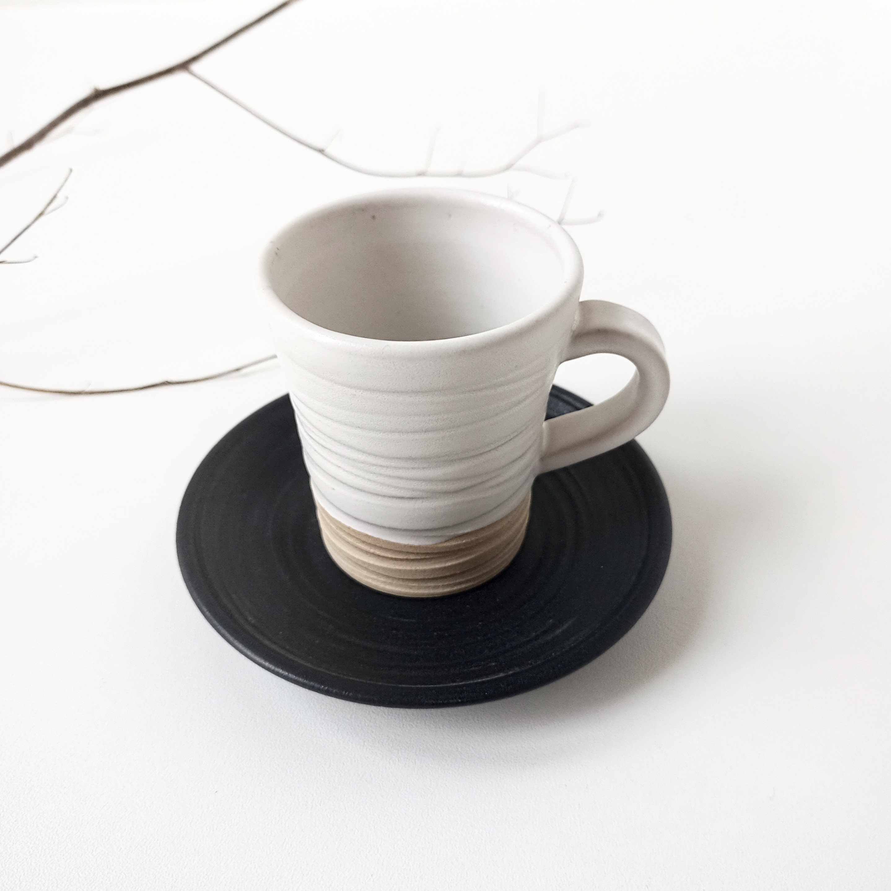 Set of Two Espresso Cups With Saucer / Coffee Cup / Black Cup / White ...