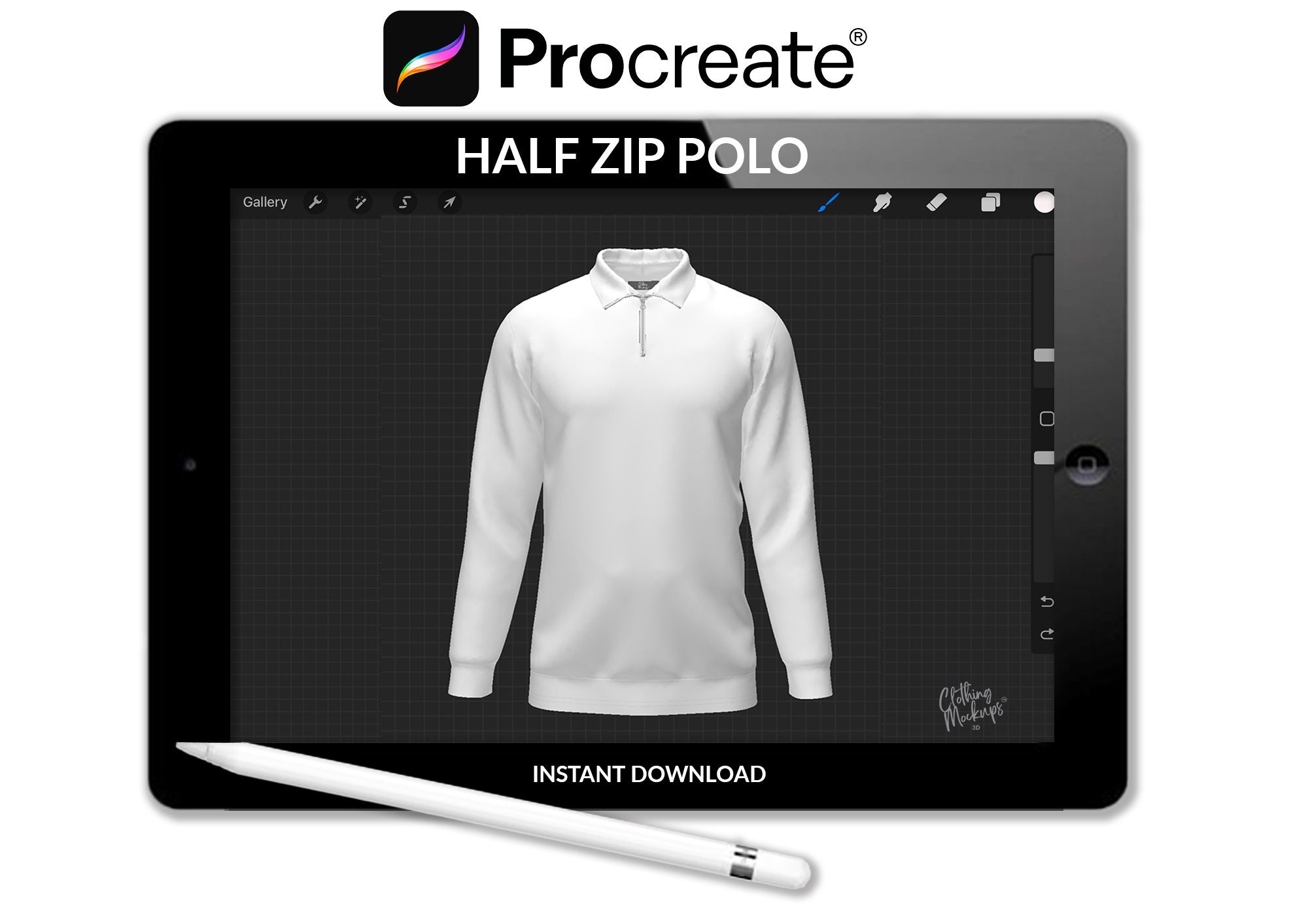 3D Mockup Polo Procreate Half Zip Long Sleeve Fashion Design ...