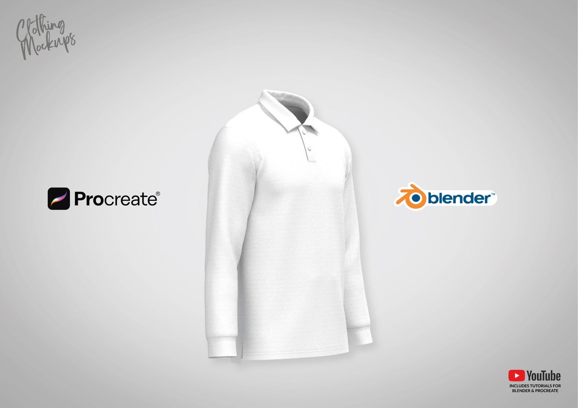 3D Polo Template: Procreate Fashion Design Blender Mockup Long Sleeve ...