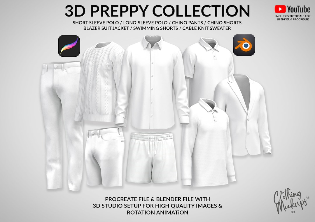 3D Mockup Fashion PREPPY COLLECTION for Procreate Blender 3D Models ...