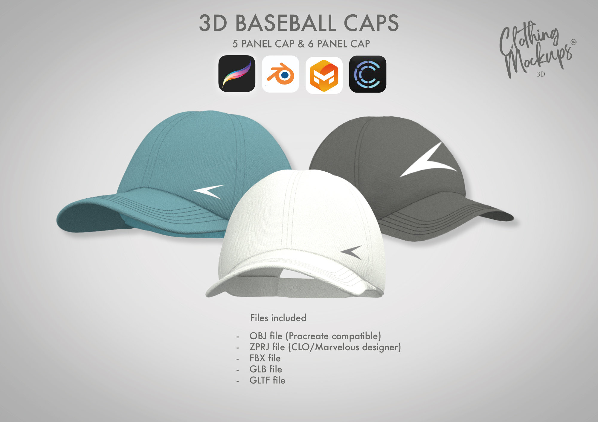 3D Baseball Cap - Procreate/ .obj / .fbx / Marvelous Designer / CLO3D ...