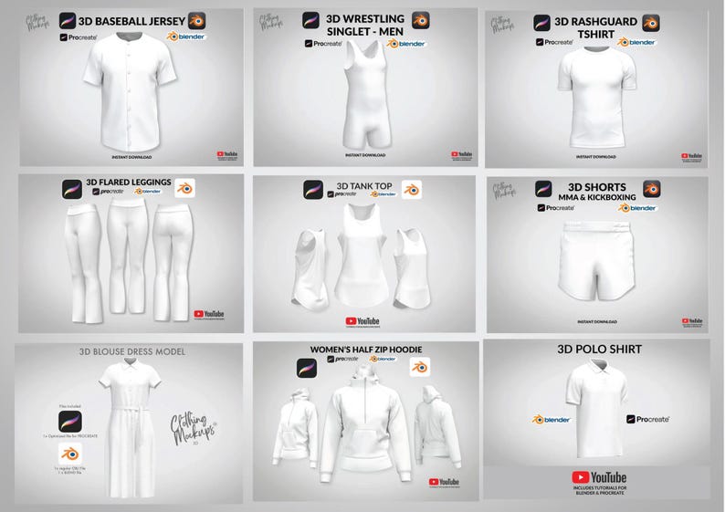 3D Clothing Mockup Full Store Access: Blender, Procreate, Photoshop - Etsy